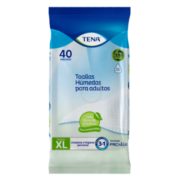 Toallas Húmedas Tena para adultos XL Paquete X 40 unidades